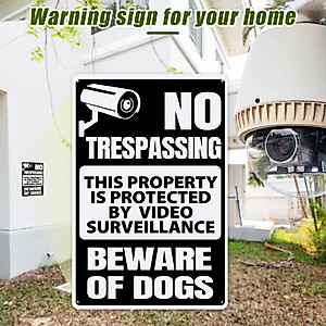 Loopeer 2 Pieces Beware of Dog Sign for Fence Lawn Funny Warning Decor No Trespassing Sign Metal Rustproof Warning Signs Dog Warning Metal Tin Signs for Fence Garden Yard Signs Outdoor Indoor