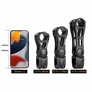 CXWXC Adjustable MTB Stem 31.8mm 85 Degree - 90/110/145mm Bike Stem Riser for Handlebar - Aluminum Alloy Mountain Bike Handlebar Riser Extender for MTB Road City Bike Bicycle (31.8 x 145mm)