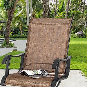 NUU GARDEN Patio Dining Chairs, Swivel Patio Sling Chairs Set of 2, All-Weather Textilene Outdoor Swivel Rocker Dining Chairs with Metal Frame for Lawn Garden Backyard, Brown
