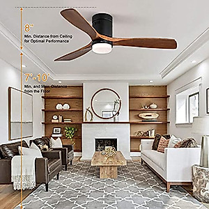 Sofucor 52 Inch Low Profile Ceiling Fan With Lights 3 Wood Fan Blade Noiseless Reversible DC Motor Remote Control Flush Mount Ceiling Fan With Light for Farmhouse Modern Style Contemporary Decor