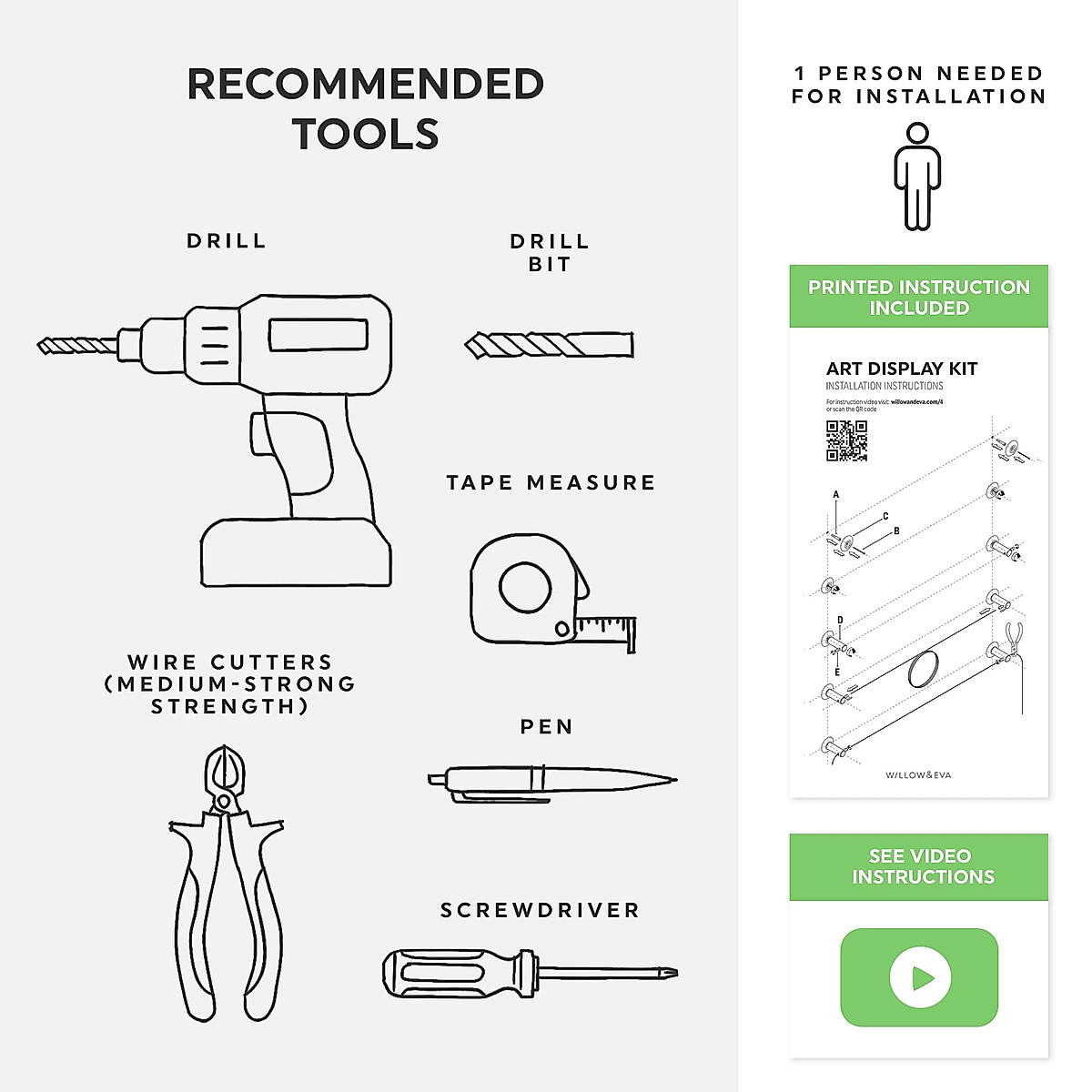 Art Display for Kids Artwork - 10ft Alloy Steel Wire with 48 Clips | Willow & Eva