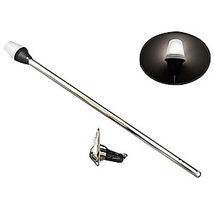 Pactrade Marine 12V Marine Boat Yacht Pontoon Navigation Anchor Light 360 Degrees All Around White Color Splashproof Black Housing (Incandescent Plug-in Base with Chrome Socket (H=24"))