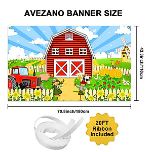 Avezano Red Farm Birthday Backdrop Barn Farm Birthday Party Banner Farm Animals Theme Baby Shower Party Decorations Background 70.8x43.3 inch