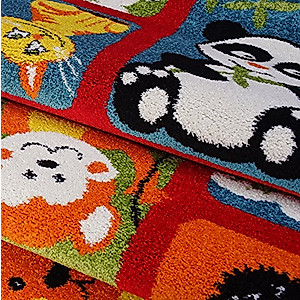 Ladole Rugs Adorable Animals Theme Contemporary Kids Area Rug - Carpet for Living Room Bedroom Entrance Hallway Carpet - Red Multicolor, 4x6 (3'11" x 5'3" 120cm x 160cm)