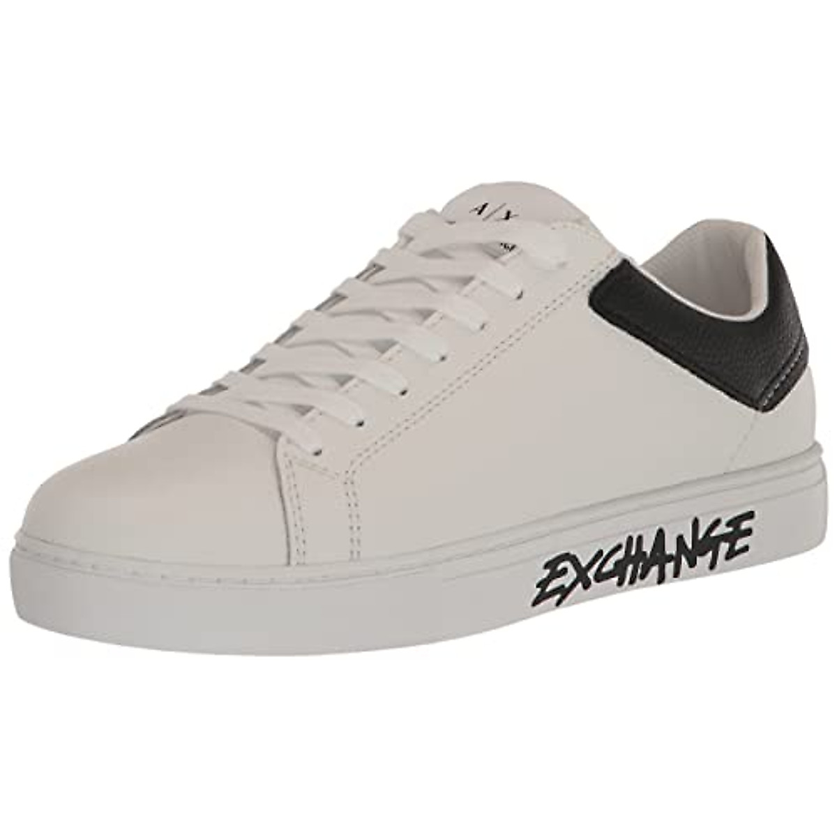 A|X Armani Exchange Men's Updated Leather Sidewall Logo Sneaker, Op.White+Black, 11