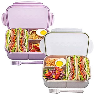 MISS BIG Bento Box, Bento Lunch Box,Ideal Leak Proof Bento Boxes for kids,Mom’s Choice Kids Lunch Box, No BPAs and No Chemical Dyes,Microwave and Dishwasher Safe(White L & Purple L)