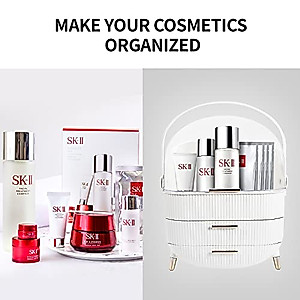Zglori Makeup Organizer - Cosmetics & Skincare Storage Box with Lid & Drawers, Water & Dust Free, Vanity Organizer for Dresser, Countertop, Bathroom (WHITE)
