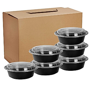 Restaurant Boxes 16 oz Meal Prep Round Black Containers with Clear Lids - 150 Sets, Disposable Food Containers, To Go Food Container, Take Out Food Containers