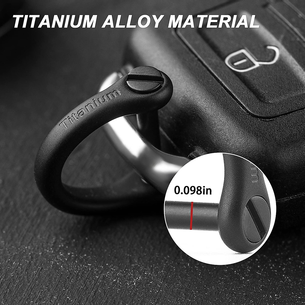 FEGVE Small Titanium D Ring with 1 Pcs Side-Pushing Titanium Key Ring,Car Fob Keychain Holder - （1/2 Inch/12mm D-Ring+22mm Keyring）