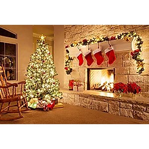 Leyiyi 10x8ft Photography Background Merry Christmas Backdrop Happy New Year Rustic Xmas Tree Pine Fireplace Socks Vintage Stone Wall Red Balls Cold Winter Wreath Gift Photo Portrait Vinyl Studio Prop