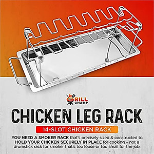 Grill Champ Chicken Leg Rack for Grill, BBQ & Smoker – Stainless Steel Chicken Wing Rack Grill Rack – 14-Slot Chicken Rack for Drumsticks, Wings, Thighs – Chicken Racks for Grilling & Barbecuing