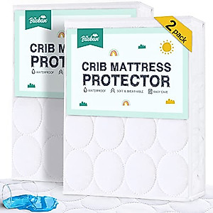 Crib Mattress Protector 2 Pack Pad Waterproof, Quilted Crib Mattress Cover Sheets Fitted, Absorbent & Noiseless Toddler Mattress Protector Fit Baby Toddler Bed Mattress Pad (Standard Size 52” x 28”)