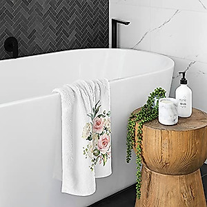 ALAZA Pink Rose & Hydrangea Flower Towels 100% Cotton Hand Towel for Bathroom 16 x 30 inch, Absorbent Soft & Skin-Friendly, 2 Pieces