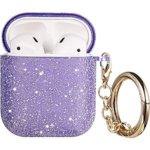 Bling Airpods Case, Cute Glitte Diamond Airpod 1st/2rd Case Cover for Girls Women, Rhinestone Airpods Protective Case with Keychain, Scratch Proof and Drop Proof (Purple)
