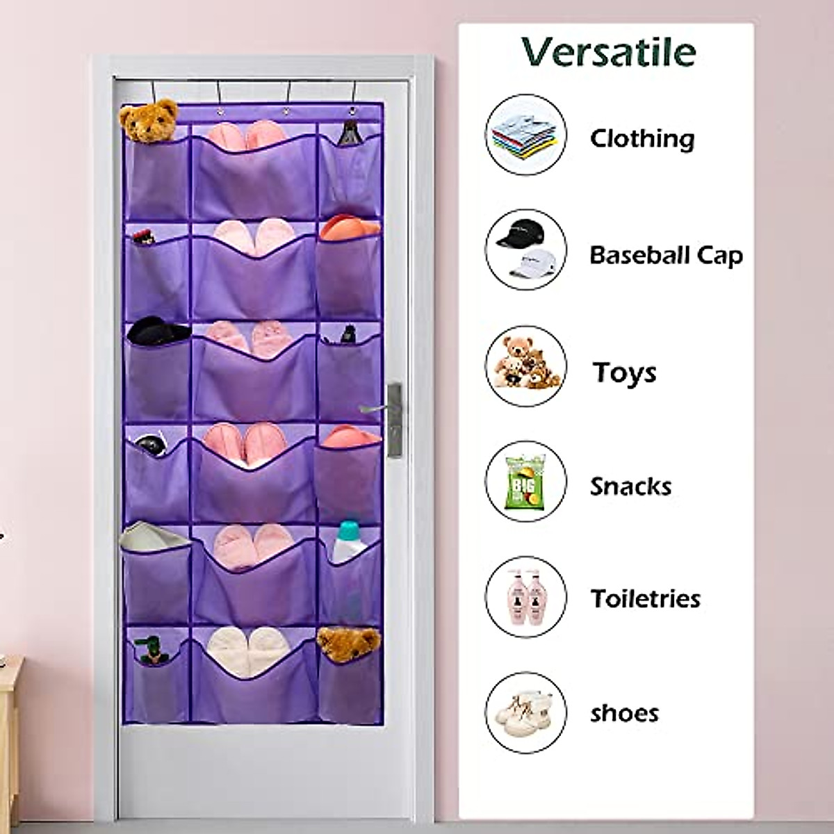 ANIZER Over The Door Hanging Shoe Rack Organizer with 6 Extra Large and 12 Large Fabric Pockets Shoe Holder for Home Storage (PURPLE)