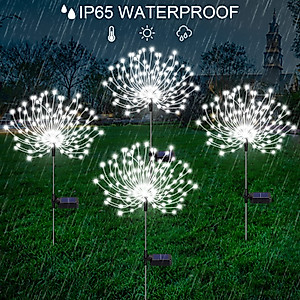 Solar Firework Lights - 4 Pack 120 LED Decorative Starburst Lights, 12 Hrs Working Time, for Garden Pathway, Courtyards, Wedding & Christmas Decor (Cool White)