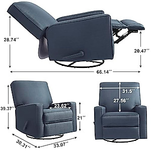 EASELAND 360 Swivel Rocking Recliner Chair, Comfy Upholstered Glider Rocking Recliner Chair, Single Gider Rocker Sofa Chair with Lumbar Support for Living Room, Bedroom