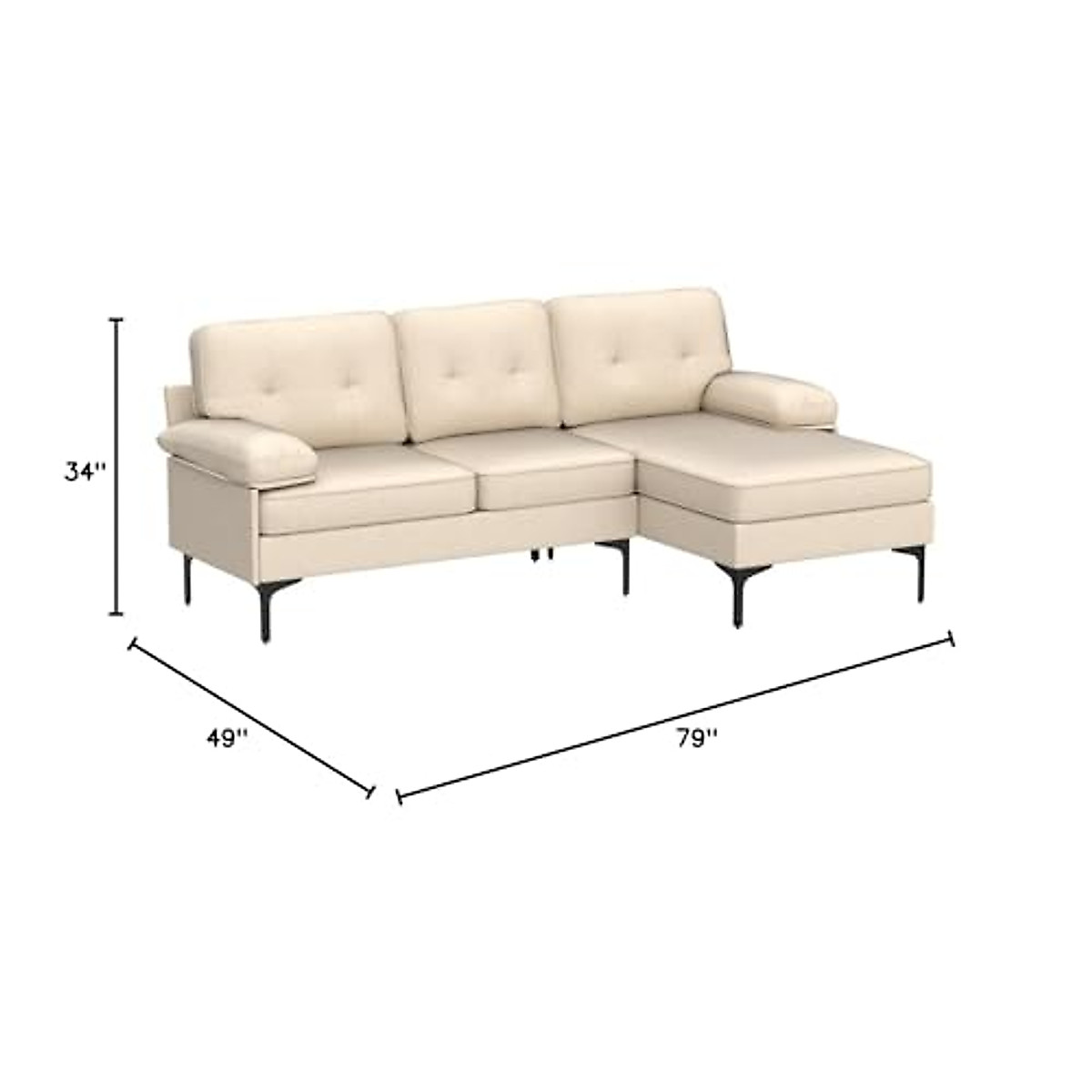 ABAKAN 79” Modern Sectional Sofas Couches for Living Room, Chenille L Shaped Couches with Chaise for Small Spaces, Sofa with Solid Wood Frame, Attached Armrest, Easy to Install(Beige)