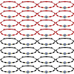 32 Pieces Evil Eye Bracelets Adjustable Evil Eye String Knot Bracelet Good Luck Amulet Bangle Braided Rope Bracelet Evil Eye Charm Strand Bracelet for Women Men(Red, Black, Blue)