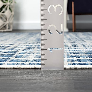 Abani Atlas 4'x6' Blue/Grey Area Rug, Striped Design - Durable Non-Shedding - Easy to Clean