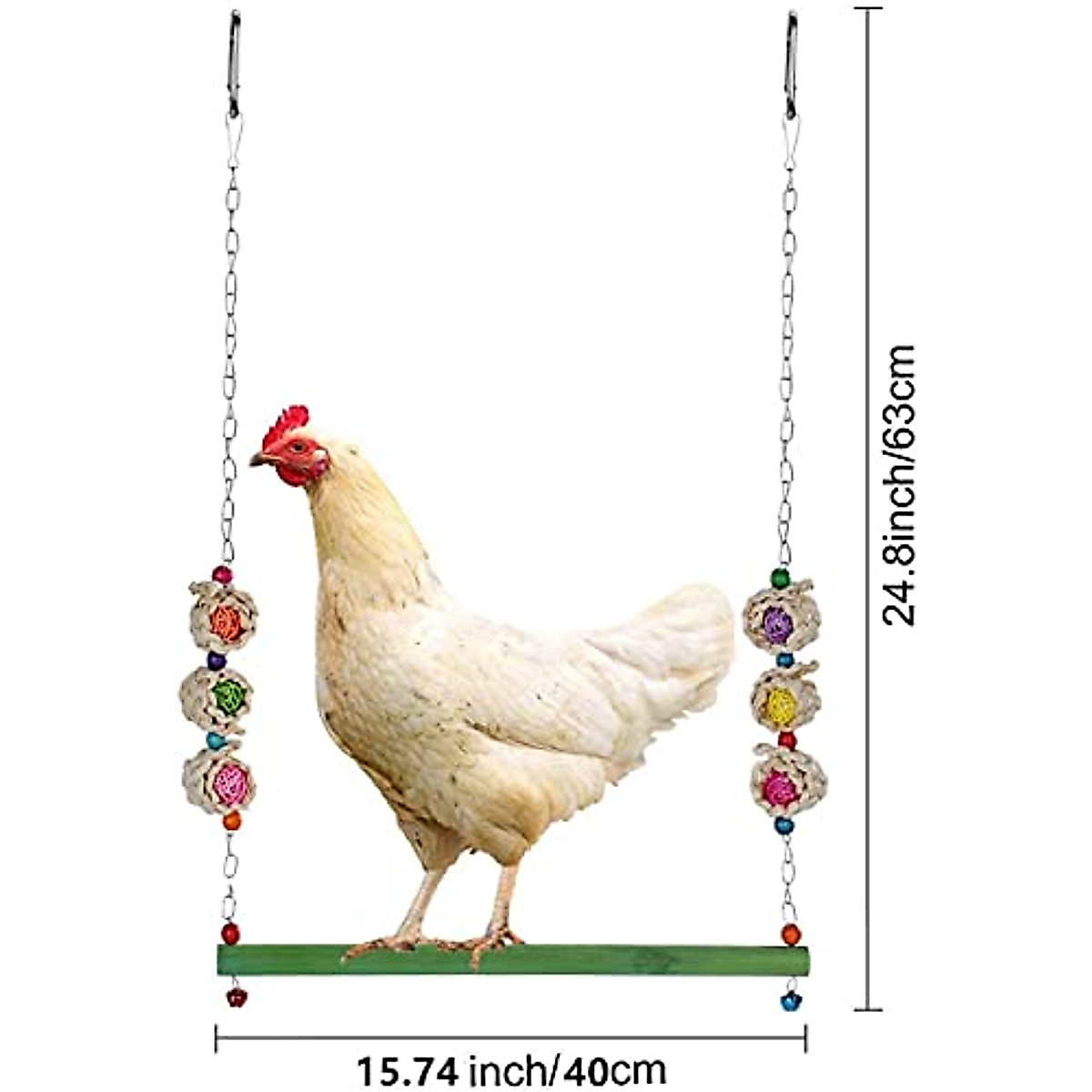 IOUH Green Swing Chicken Toy Chicken Swing Chicken Bird Xylophone Toy and Chicken Veggies Skewer Fruit Holder - Bird Chicken Feed Toys Chicken Stand Toy for Hens Bird Parrot Training Chicken coop 3PCS