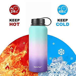HydroFest Insulated Water Bottles,32 Ounce Water Bottle w/Straw lid, Spout Lid & Flex Cap, Wide Mouth Double Wall Vacuum Insulated 18/8 Stainless Steel Leakproof Water Flask (Hydrangea)