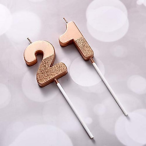 BBTO 21st Birthday Candles Glitter Cake Numeral Candles 21st Birthday Cake Topper Decoration for Birthday Wedding Anniversary Celebration Favor, Rose Gold