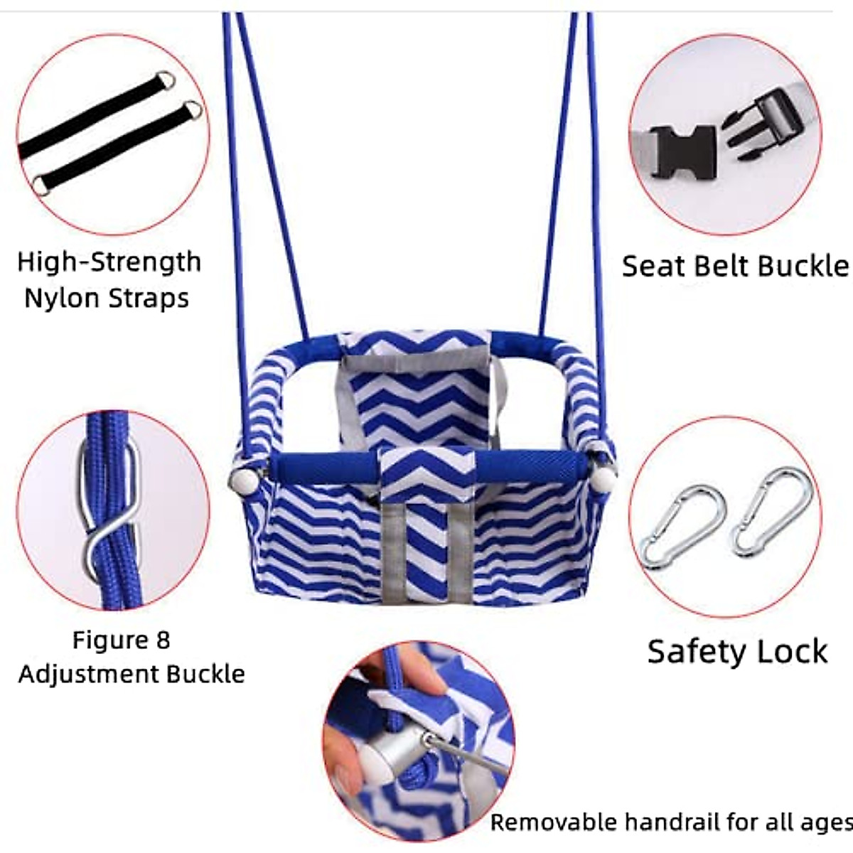 Toddler Baby Swing Seat with Heavy Duty Rope Play Secure Kids Swing Set, Secure Soft Canvas with Seat Belt for 6Months-14Years Old