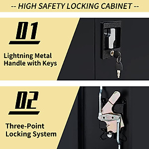 GEDELITE Metal Storage Cabinet with Wheels, Mobile Metal Cabinet, Steel Storage Cabinet with Adjustable Shelve and Locking Doors for Home and Office, Black