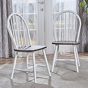 Christopher Knight Home Declan Farmhouse Cottage High Back Spindled Rubberwood Dining Chairs, 2-Pcs Set, Brown / White