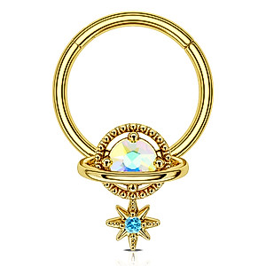 Melighting Septum Rings 16G Planet Septum Jewelry Surgical Steel Daith Piercing Jewelry Clear CZ Hinged Segment Helix Earrings Cartilage Piercing Jewelry Women