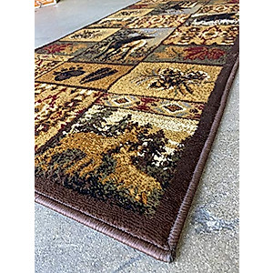 Cabin Style Distressed Antiquated Runner Area Rug Black Bear Elk Deer Wildlife Animal Country Hunting Southwest Wilderness Design 760 (2 Feet X 7 Feet)