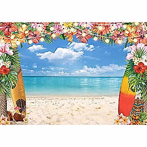 LIVUCEE 8x6ft Fabric Summer Hawaiian Beach Backdrop for Photography Tropical Flower Luau Aloha Backdrop Blue Sky Ocean Palm Leaves Background Birthday Hawaiian Party Decorations Suppiles Photoshoot