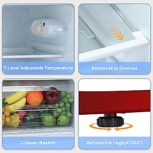 R.W.FLAME mini Refrigerator with Freezer,Retro Small Fridge 3.2 Cu.Ft Double 2-Door,Energy Saving,Mini Refrigerator, Adjustable Removable Shelves,retro mini fridge for bedroom,Office, Home, Red