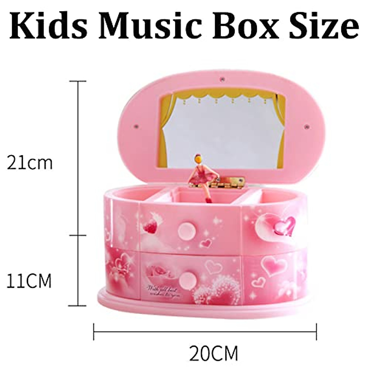Musical Jewelry Box for Little Girls,Ballerina Musical Box Storage Case for Kids,Children's Jewelry Boxes Christmas Birthday Presents Dance Toy Gift,Necklace Drawer with Mirror Musical Jewelry Box