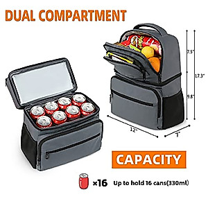 Cooler Backpack, 26 Cans Insulated Lunch Backpack for Man Women, Leakproof Double Layer Lunch Cooler Bag Lightweight Soft Lunch Backpack with Cooler Compartment, Beer Gifts for Beach Camping Hiking