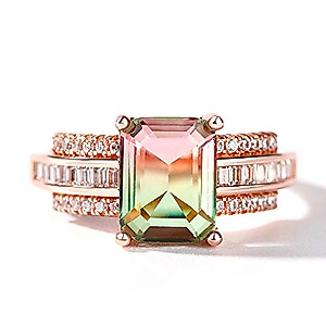 Jeulia "One of a Kind Emerald Cut Sterling Silver Watermelon Ring Engagement Rings for Women Anniversary Birthday Gift with Beautiful Jewelry Box (Square, 5)