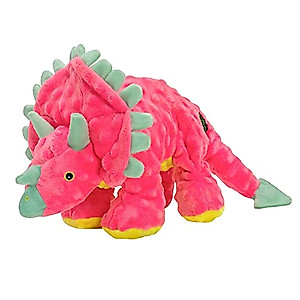 goDog Dinos Frills Squeaky Plush Dog Toy, Chew Guard Technology - Pink, Large