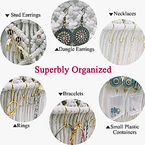 TOYAFUN Hanging Jewelry Organizer Macrame Earring Holder Organizer Wall Necklace Organizer Boho Decor for Necklaces Bracelet Earrings Rings on Closet Wall Door