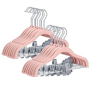 ManGotree 11.8'' Baby Velvet Hangers with Movable Clips, Non-Slip Kids Clothes Hangers, Ultra-Thin Space-Saving Children's Felt Hangers for Shirts, Pants, Dresses, Skirts, Jackets (16 Pack, Pink)