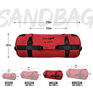Yes4All Sandbags for Working Out, Adjustable Sand bags for Weight Training with Handles - Red - L