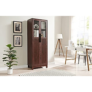 Home Source Mahogany 2-Door Bar Cabinet with Glass Display