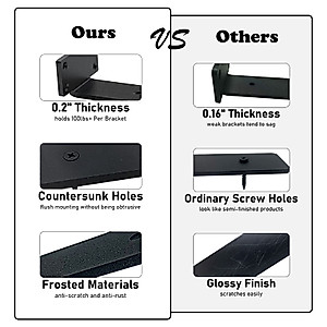 Heavy Duty Floating Shelf Brackets - 1/5 Inch Thick Industrial Black Metal L Brackets, Premium Solid Steel Shelf Supports for Shelves - 5 Inch Heavy Floating Shelves Hardware (6Pcs)