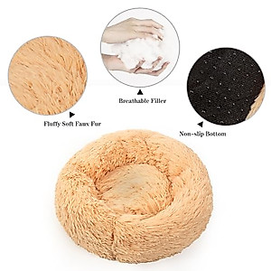 SM4BED Calming Dog Bed for Small Dogs Cats, Kitty Puppy 20'' Round Anti-Anxiety Warm Fluffy Plush Faux Fur Bed, Soft Anti-Slip Donut Washable Small Pet Bed, Fits up to 25 lbs Pets, White