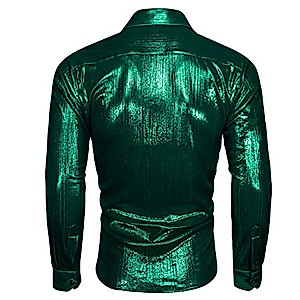 Barry.Wang Shirts for Men Fancy Long Sleeve Dress Shirt Shiny Button Sequin Regular Fitted Shirts