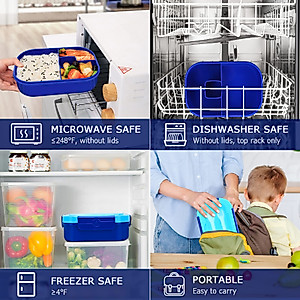 Lunch Box Kids, Bento Lunch Box for Kids Adult, Lunch Box Containers for Girls Boys Teen, 1300ML 4 Compartment Bento Box w/ Food Picks Cake Cups, Microwave/Dishwasher/Freezer Safe, BPA Free, Blue