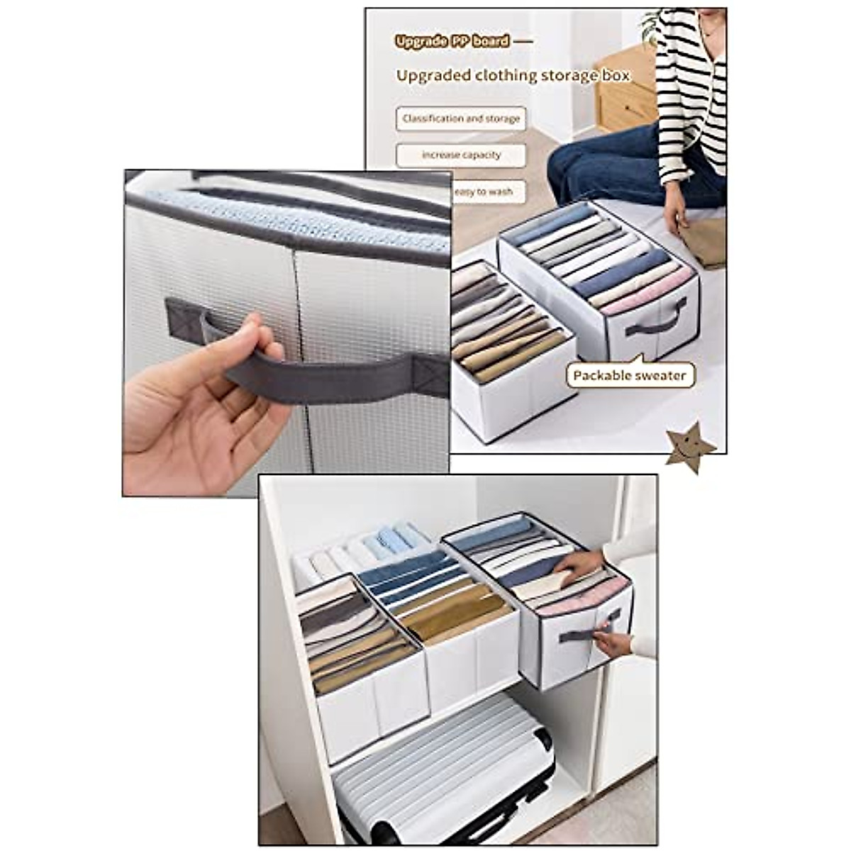 3 Pack- Sock Drawer Organizer Divider Fabric Foldable Drawer Organizers For clothing, sock and underwear organizer With Different Small Cells.