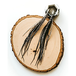 Feather Headz Bohemian handmade Black & Grizzly long lightweight feather dangle earrings for women