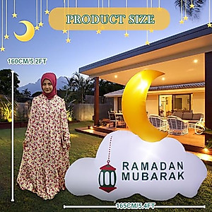 Dawdix 5FT Ramadan Inflatable Decorations, Eid Mubarak Inflatable Crescent Moon Decoration, Blow Up Ramadan Mubarak Yard Decor with LED Lights for Muslim Holiday Party, Garden