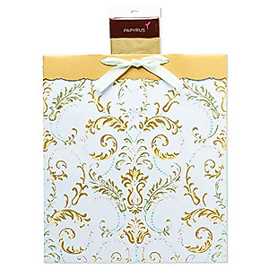 Papyrus 18" Jumbo Gift Bag with Tissue Paper (White and Gold) for Weddings, Birthdays, Bridal Showers, 50th Anniversary and All Occasions (1 Bag, 4-Sheets)